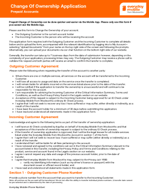 Fillable Online Change Of Ownership Application form Prepaid Accounts ...