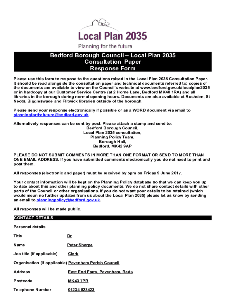 Fillable Online Local Plan 2040 Draft Plan Consultation Response Form Fax Email Print - pdfFiller