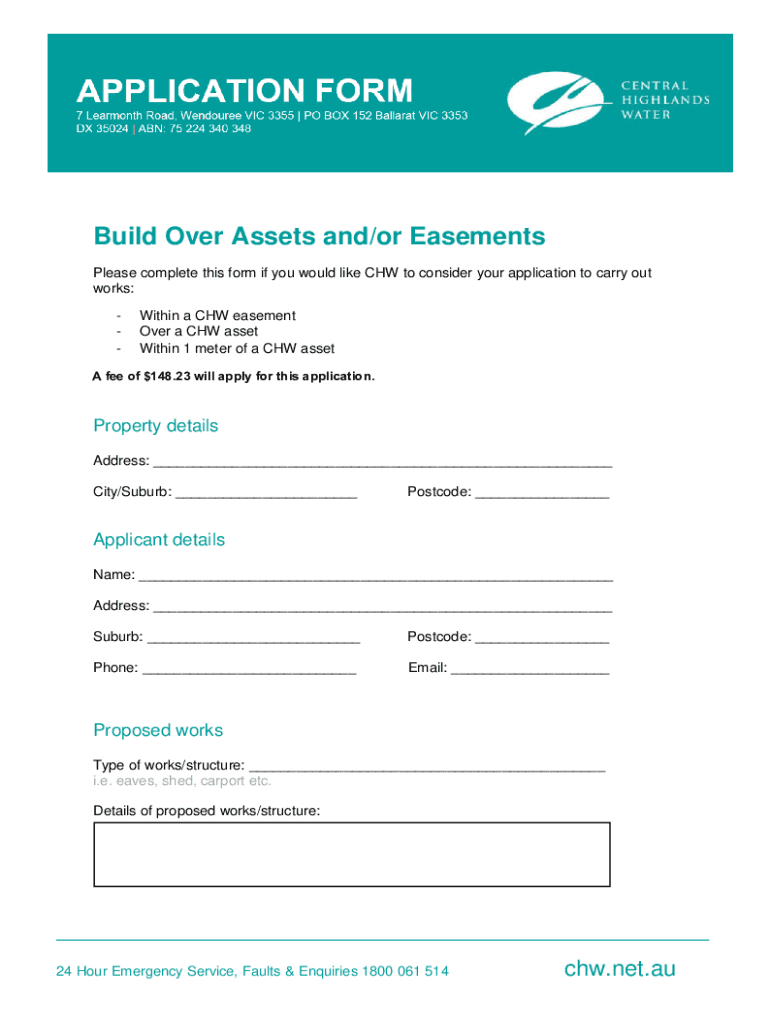 Fillable Online Approval to Conduct Works Over an Easement - City of ...