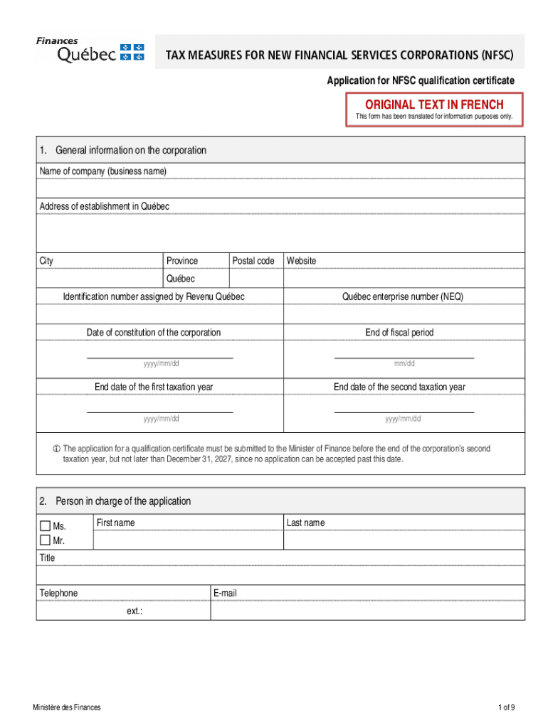 Fillable Online New financial services corporation qualification ...