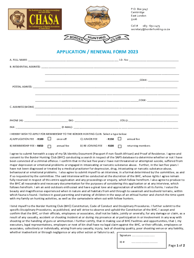 Fillable Online APPLICATION / RENEWAL FORM 2023 Fax Email Print - pdfFiller
