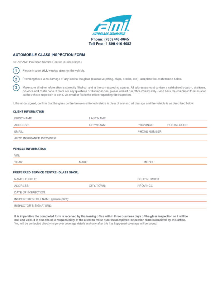 Fillable Online ami ab Fillable Online ami ab Automobile glass ...