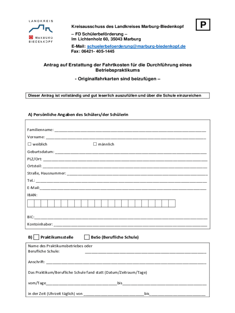 Ausfüllbar Online Antrag auf Erstattung der Fahrtkosten fr die Durchfhrung ... Fax Email Drucken ...