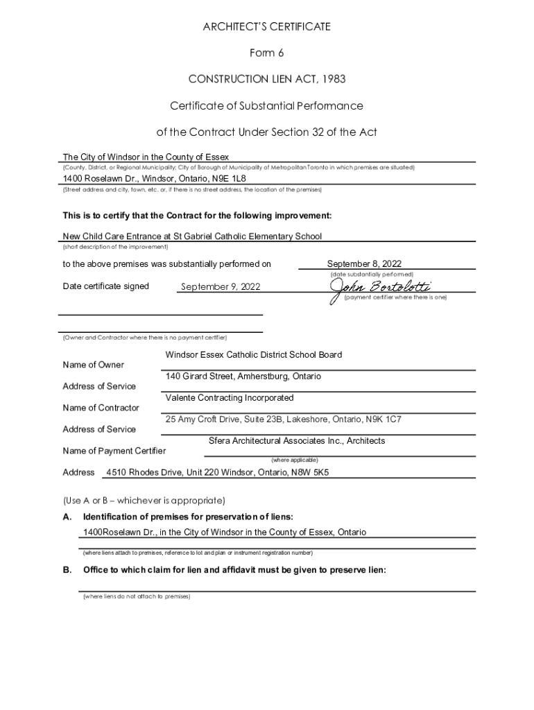 Fillable Online ARCHITECT'S CERTIFICATE Form 6 ... Fax Email Print ...