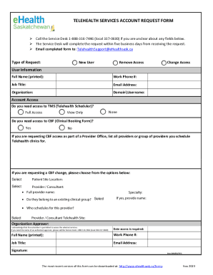 Fillable Online Telehealth Services Account Request Form Fax Email ...