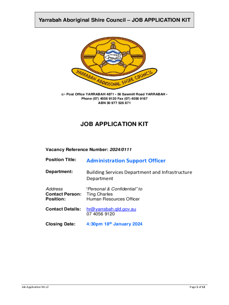 Fillable Online Yarrabah Aboriginal Shire Council JOB APPLICATION KIT ...