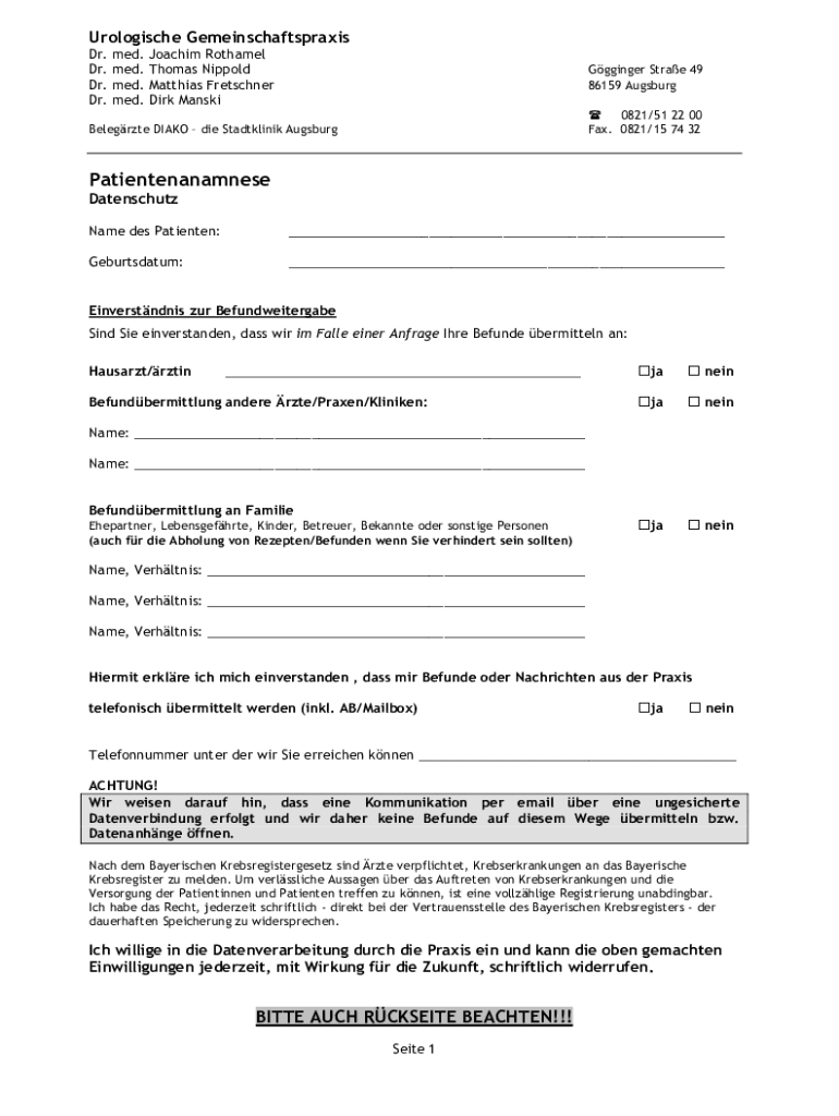 Ausfüllbar Online Das Team der urologischen Gemeinschaftspraxis Augsburg Fax Email Drucken ...