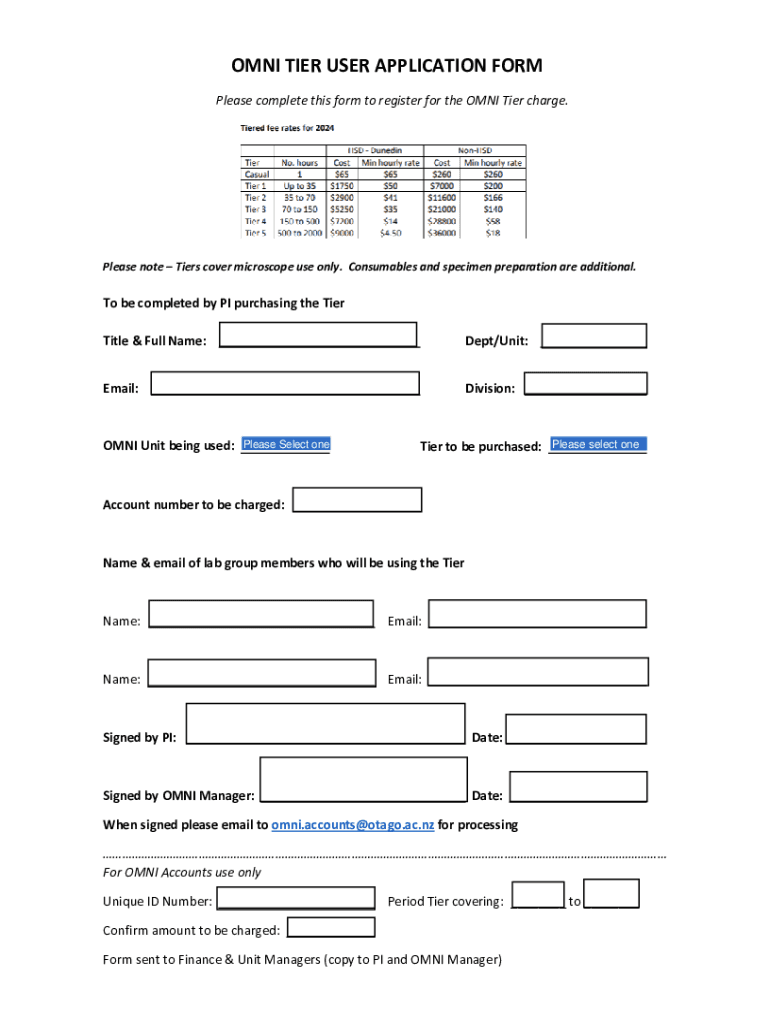 Fillable Online Fillable Online OMNI TIER USER APPLICATION FORM Fax ...