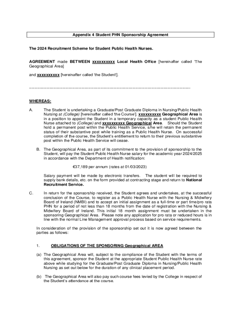 Fillable Online Appendix 4 Student PHN Sponsorship Agreement - PAC Fax Email Print - pdfFiller
