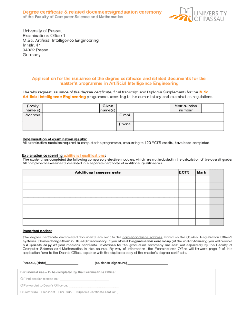 Fillable Online Degree certificate & related documents/graduation ceremony Fax Email Print ...