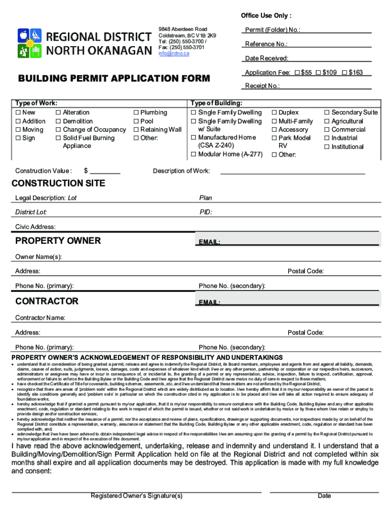 Fillable Online Building permit application - RDCO Service Request ...