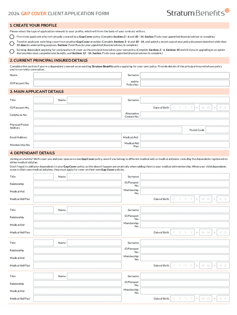 Fillable Online 2024 corporate gap cover client application form ...