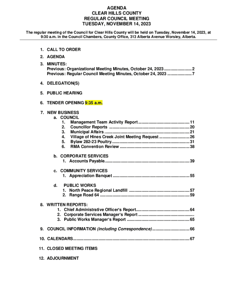 Fillable Online clearhillscounty ab in the Council Chambers, County ...