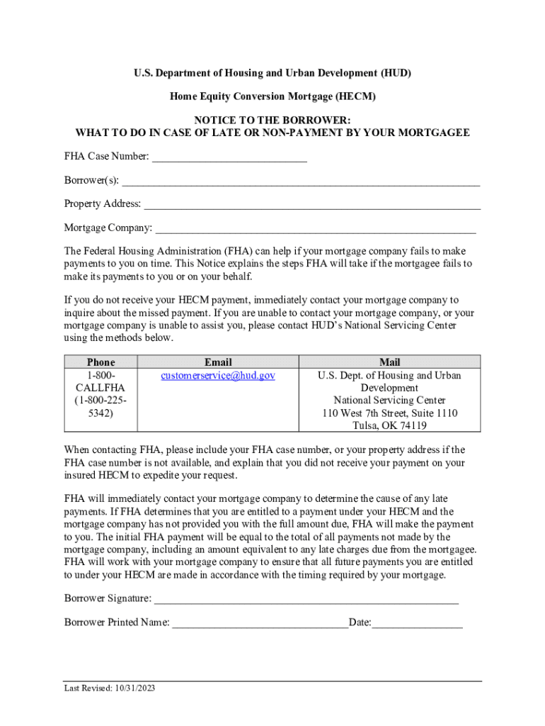 Fillable Online Mortgage (HECM) NOTICE TO THE BORROWER - HUD Fax Email ...