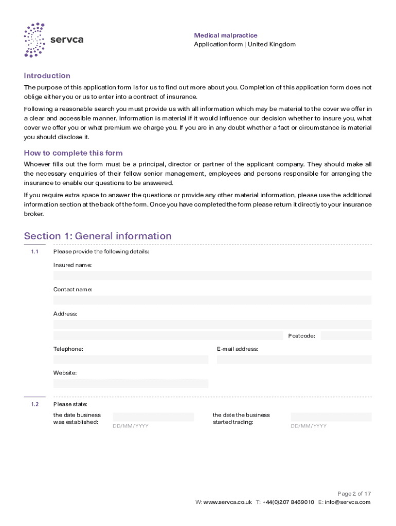 Fillable Online Medical malpractice Application formUnited Kingdom Fax ...