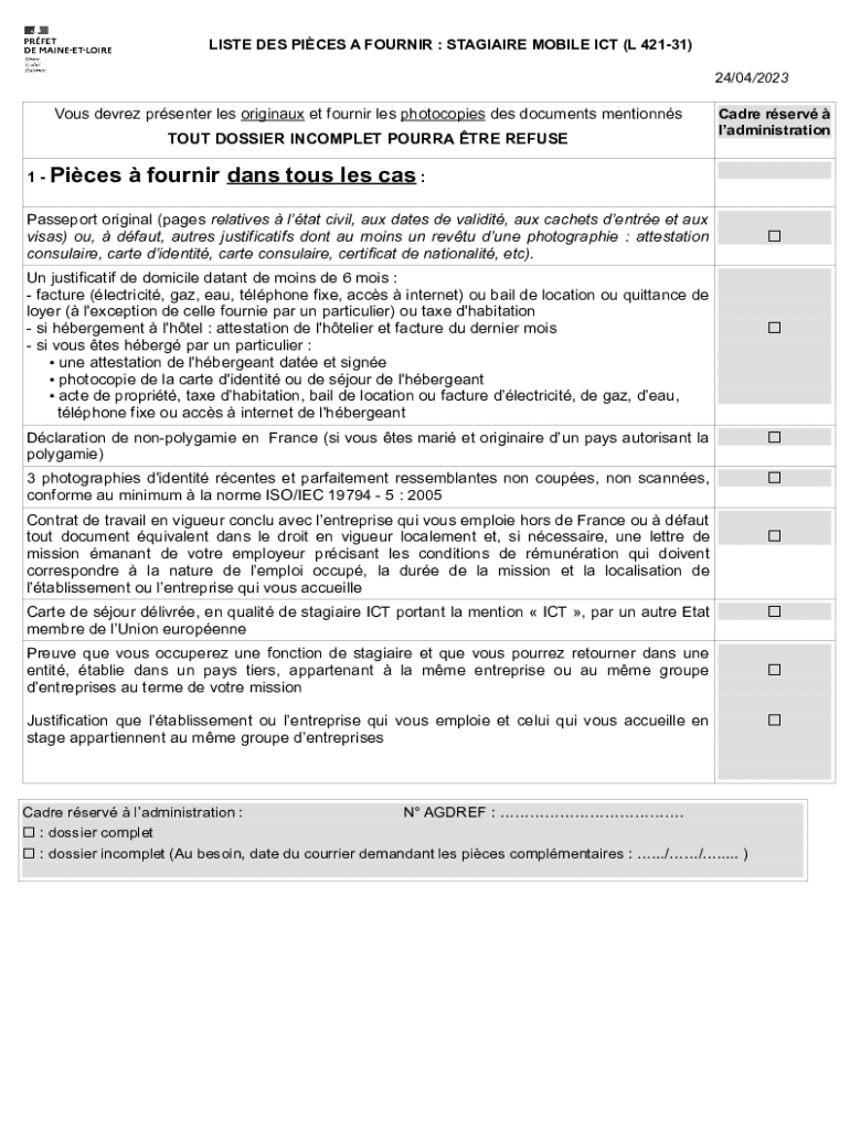 Remplissable En Ligne liste des pices a fournir : stagiaire mobile ict ...