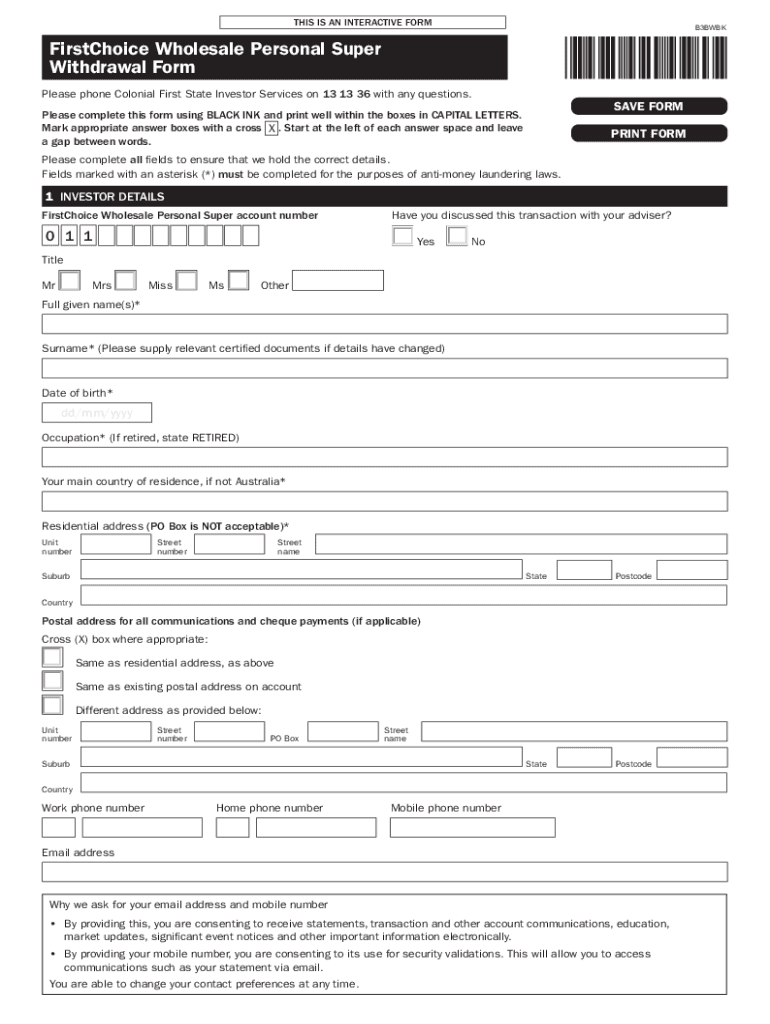 Fillable Online FirstChoice Wholesale Personal Super Insurance Fax ...