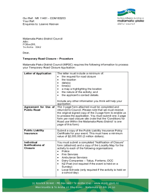 Fillable Online Temporary Road Closure Application letter and forms Fax ...