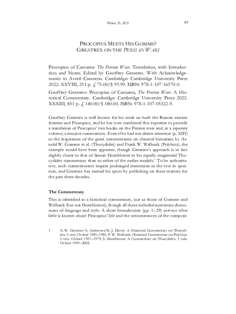 Fillable Online procopius meets his gomme? greatrex on the persian wars Fax Email Print - pdfFiller