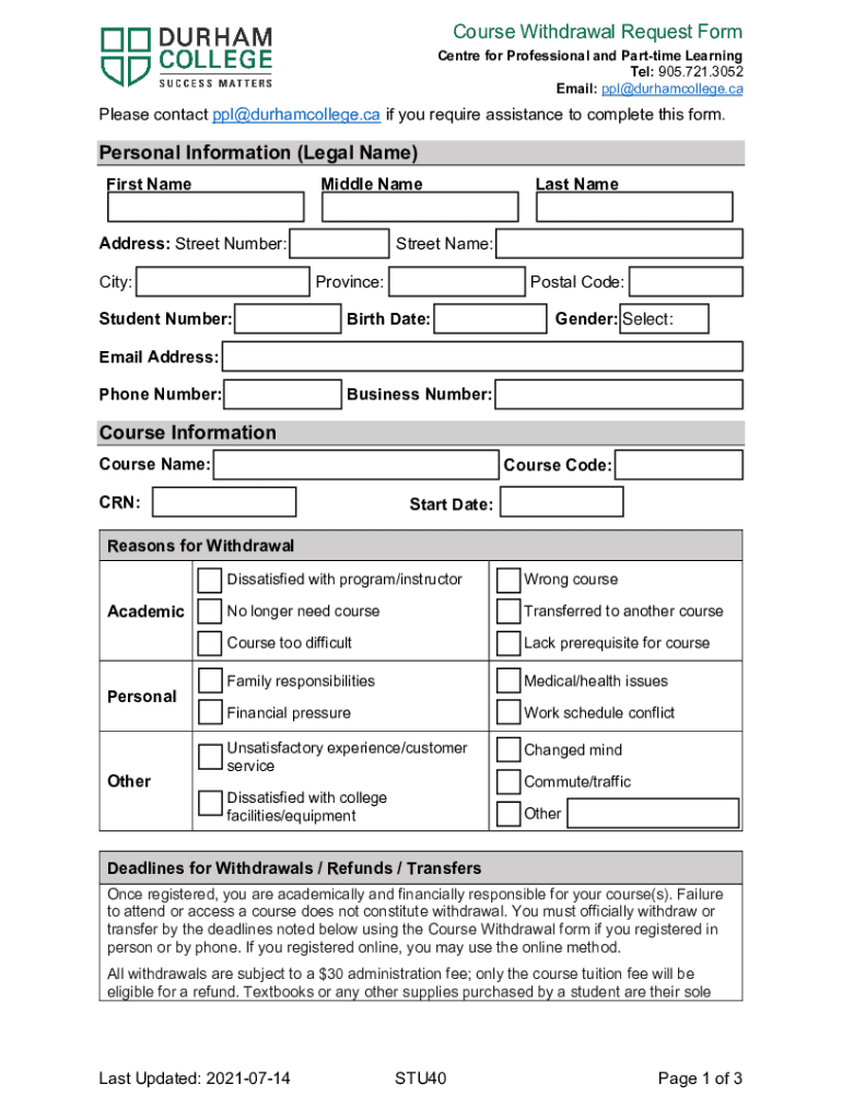 Fillable Online Domestic Students (Durham College Ontario) PDF form Fax ...