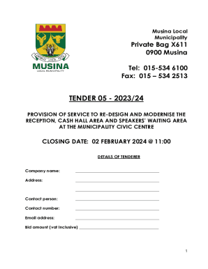 Fillable Online Musina Local Municipality Tenders Fax Email Print ...