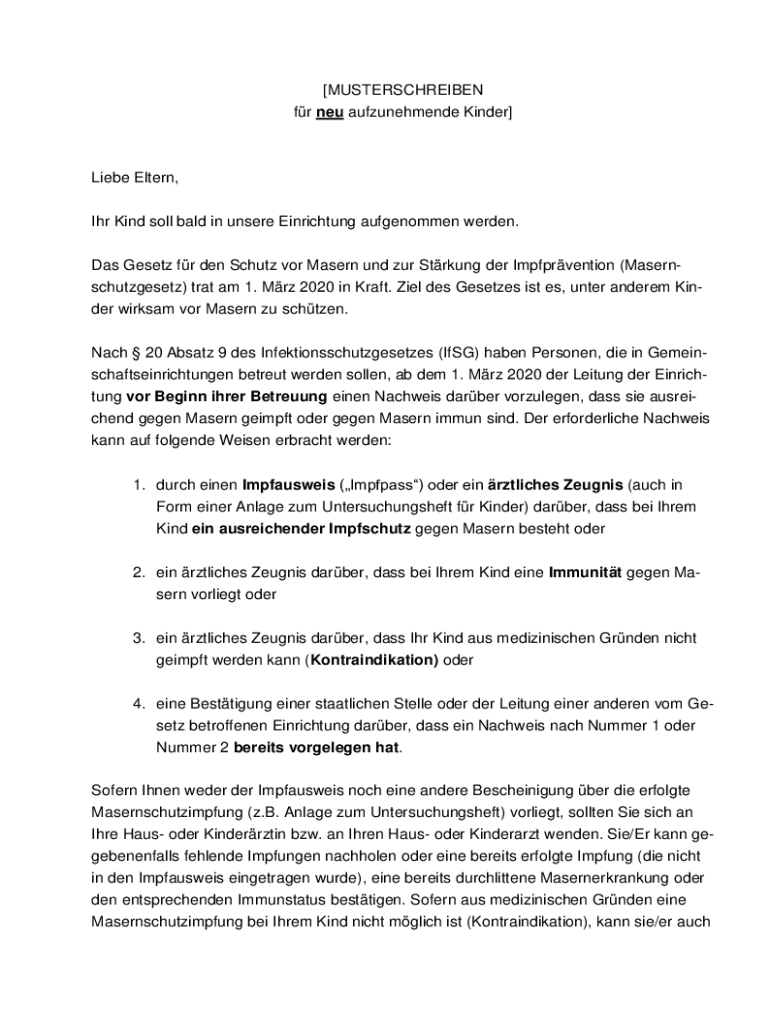 Ausfüllbar Online Elternbrief zum Masernschutz fr neu aufzunehmende Kinder Fax Email Drucken ...