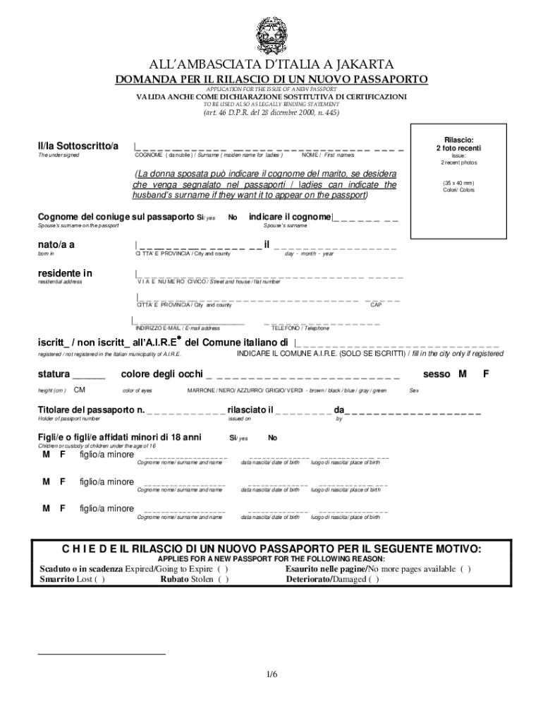 Compilabile Online Passaporti e Carte d'identit - Ambasciata d'Italia Jakarta Fax Email Stampa ...