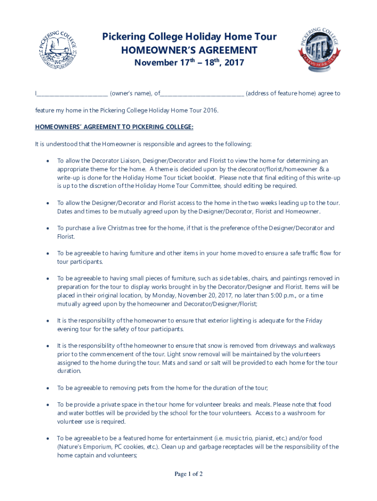 Fillable Online Pickering College Holiday Home Tour & Seasonal Boutique ...