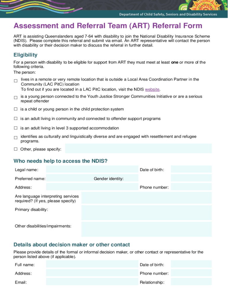 Fillable Online Assessment and Referral Team (ART) Referral Form Fax ...