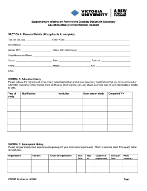 Fillable Online Supplementary Information Form for the Graduate Diploma ...