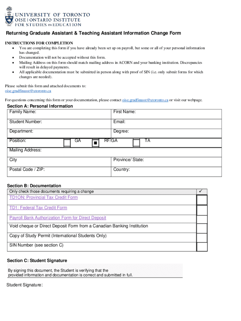 Fillable Online Graduate Assistant and Teaching Assistant Information Form Fax Email Print ...