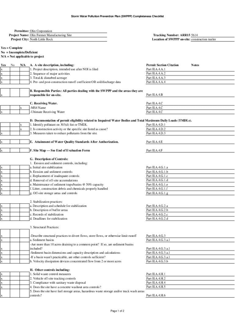 Fillable Online appendix 1 storm water pollution prevention plan (swppp) ... Fax Email Print ...