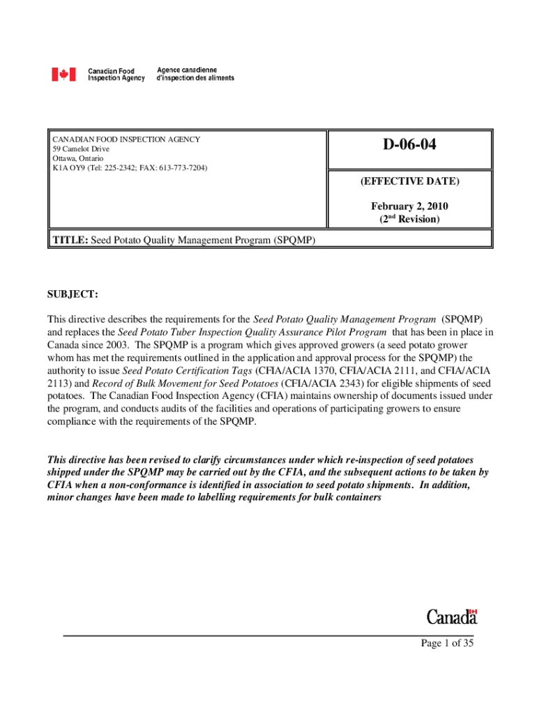 Fillable Online PI-009: Seed Potato Tuber Inspection Inspection ...