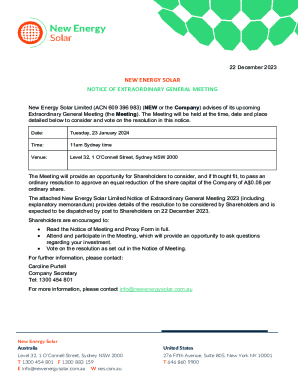 Fillable Online NEW ENERGY SOLAR NOTICE OF EXTRAORDINARY ... Fax Email ...