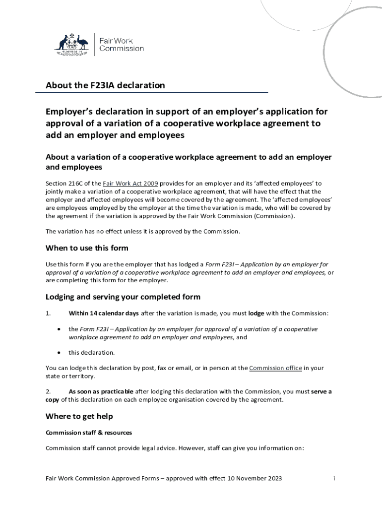 Fillable Online Form F23IA: Employer's declaration in support of an ...