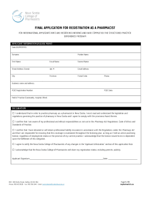 Fillable Online Final Application for Registration as a Pharmacist Fax Email Print - pdfFiller