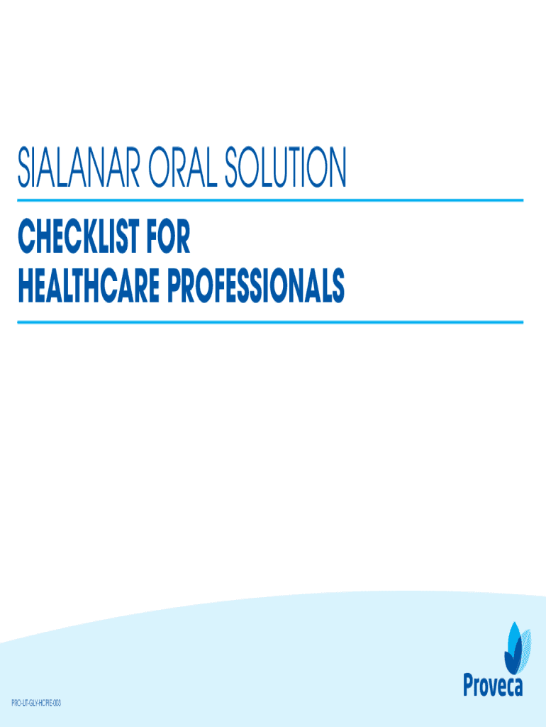 Fillable Online sialanar oral solution - checklist for healthcare ...