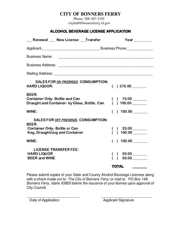 Fillable Online bonnersferry id Catering Permit Application - City of ...