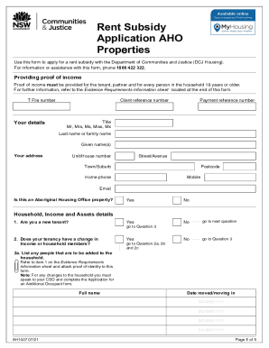Fillable Online Rent Subsidy Application (AHO properties only)AH1007. Rent Subsidy Application ...