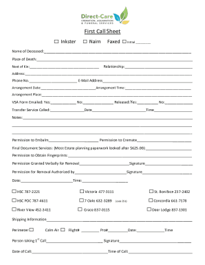 Fillable Online RAHMA FUNERAL HOME First Call Sheet Fax Email Print ...