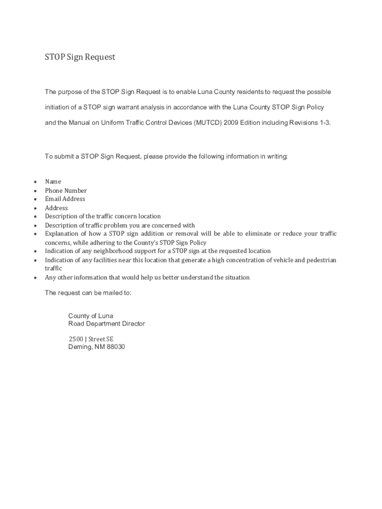 Fillable Online Stop Sign Request Form Fax Email Print - pdfFiller