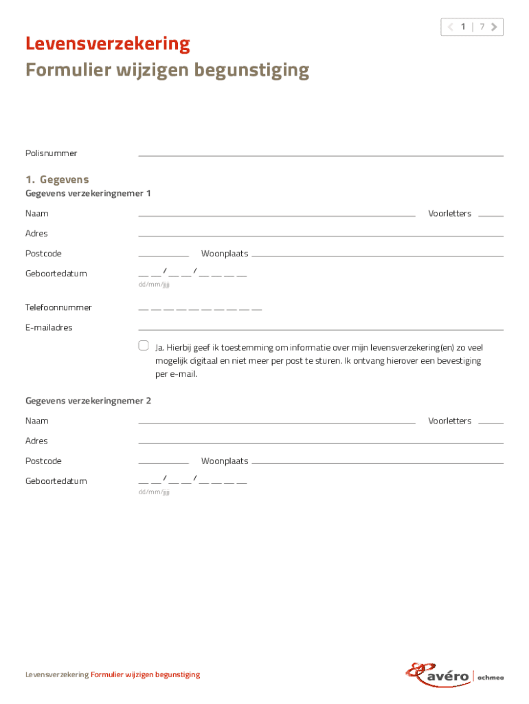 Invulbaar Online Verzekeringnemer van je levensverzekering wijzigen ...