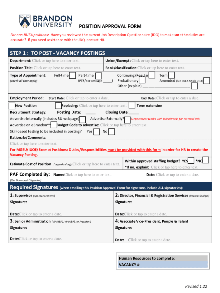Fillable Online position approval form step 1 : to post - vacancy postings Fax Email Print ...