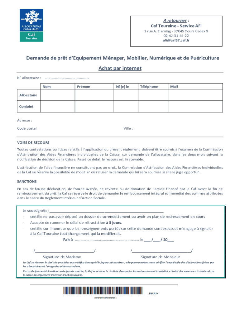 Remplissable En Ligne Conditions d'attribution du Prt d'quipement ...