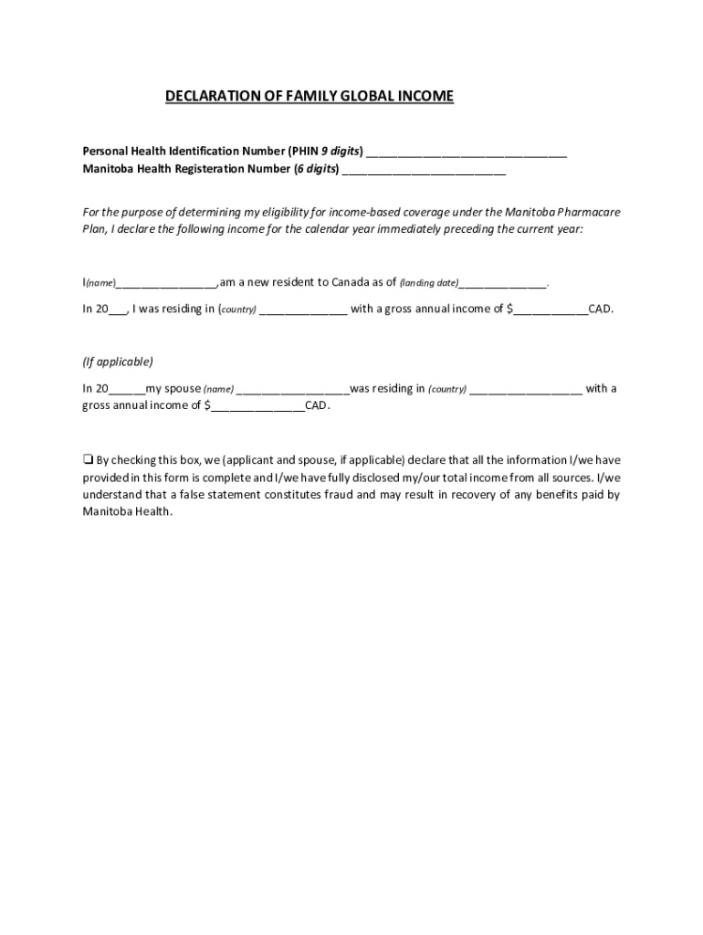 Fillable Online Forms PortalDeclaration of Family Global Income ...