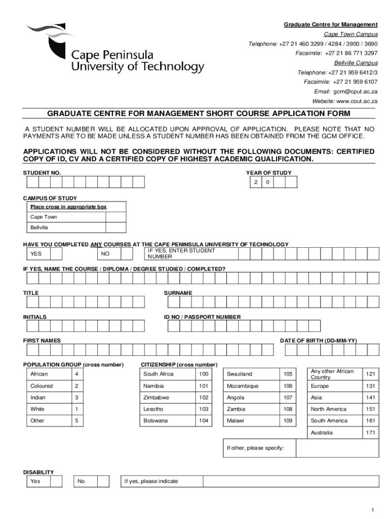 Fillable Online Graduate Centre for Management - CPUT Fax Email Print ...