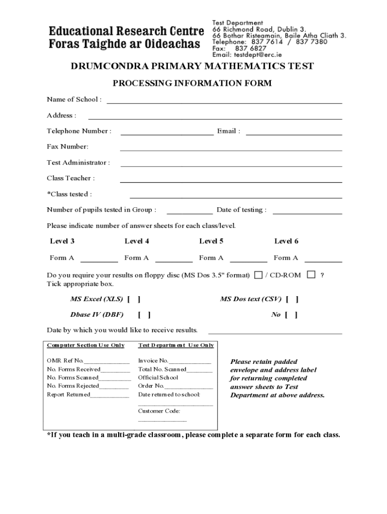 Fillable Online Drumcondra Tests Order - Fill Online, Printable ...