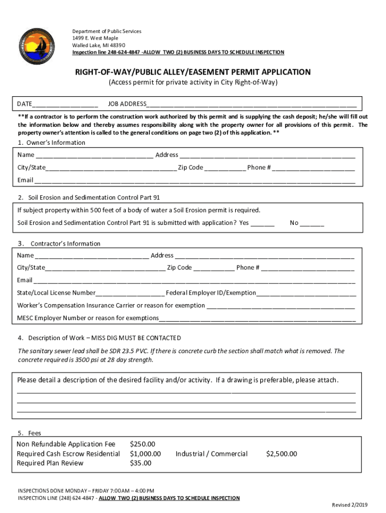 Fillable Online right-of-way/public alley/easement permit application ...