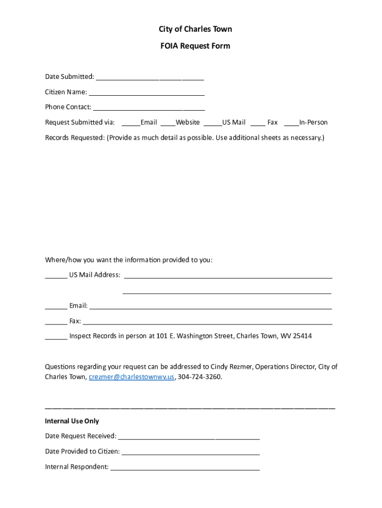 Fillable Online City of Charles Town FOIA Request Form Fax Email Print - pdfFiller