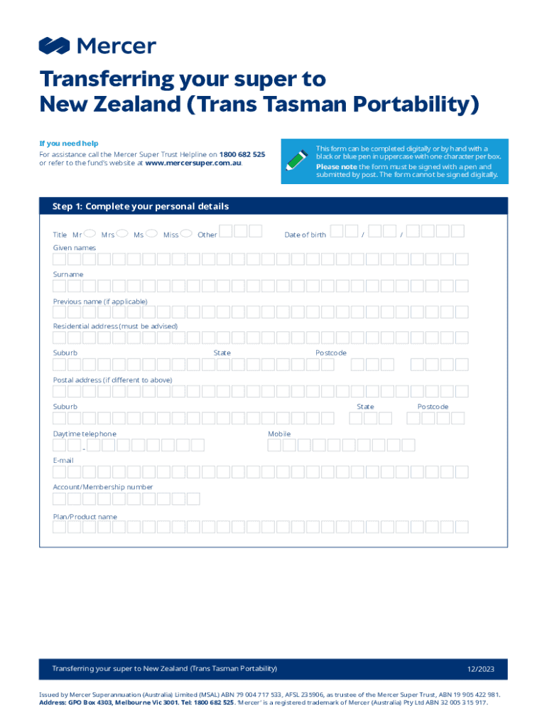 Fillable Online Fillable Online How to Transfer your super to New ...